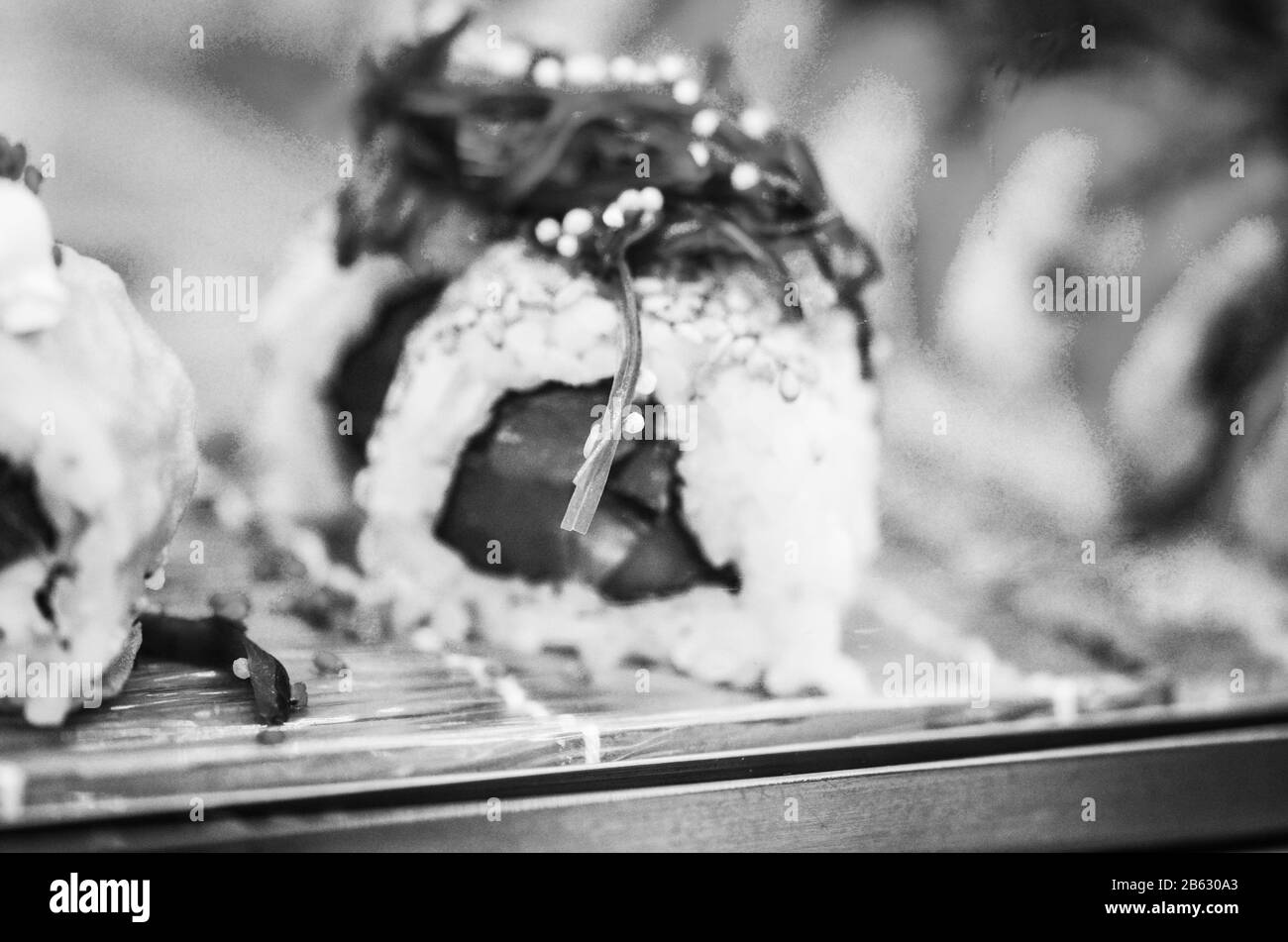 Delicious japanese cuisine rolls Black and White Stock Photos & Images ...