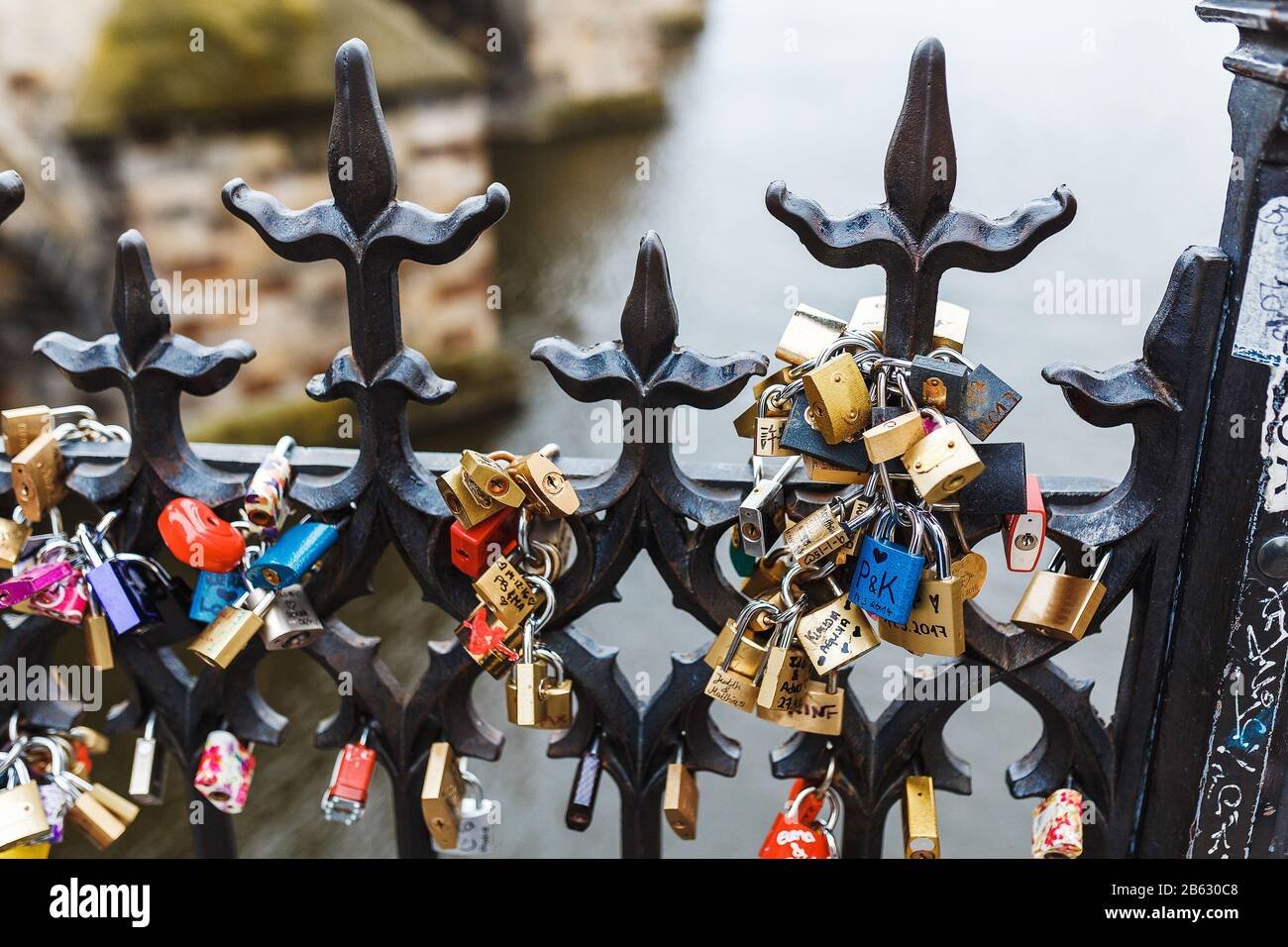 Padlocks as symbol of love on a fence of a bridge in Prague Stock Photo ...