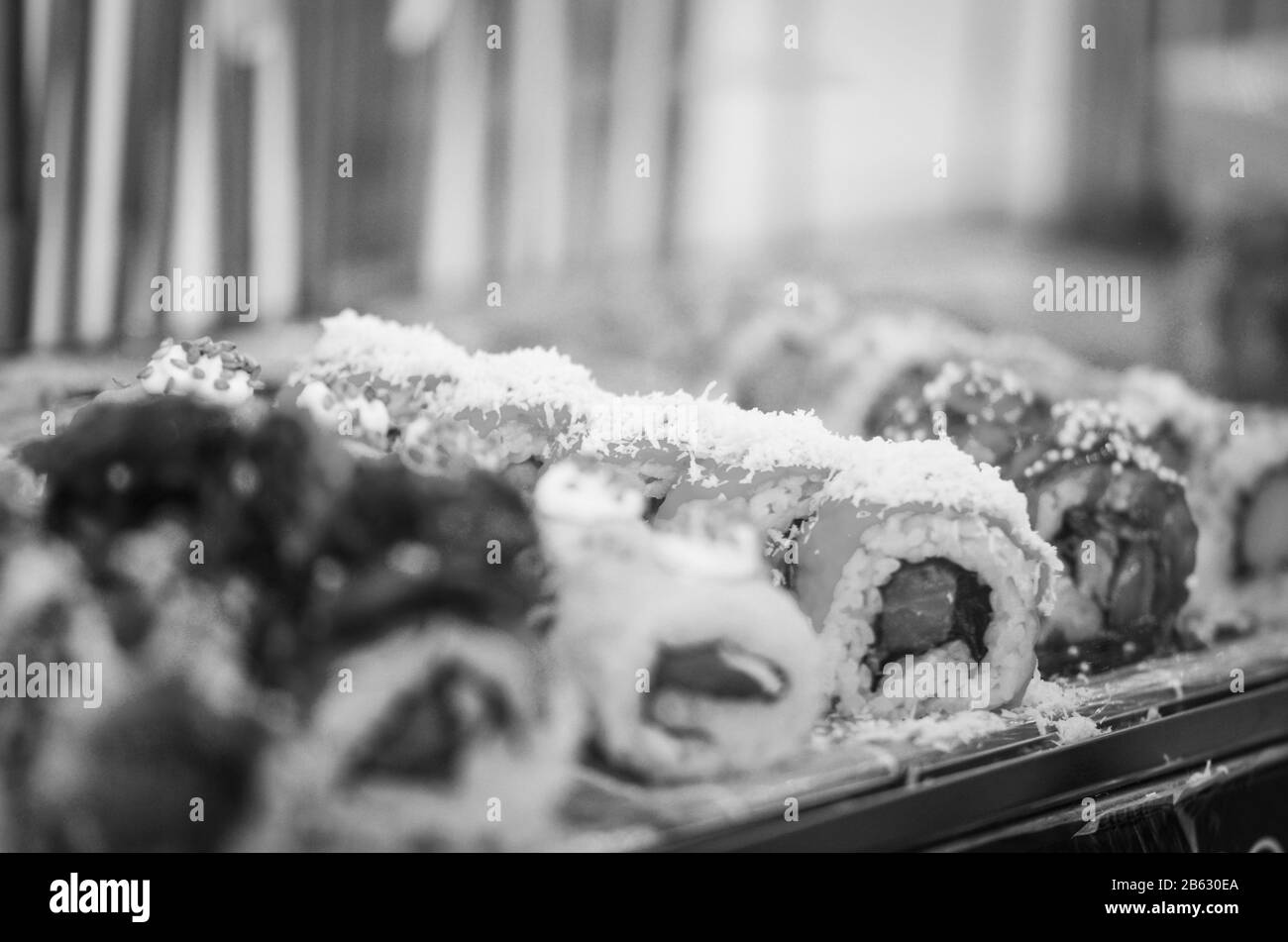 Delicious japanese cuisine rolls Black and White Stock Photos & Images ...