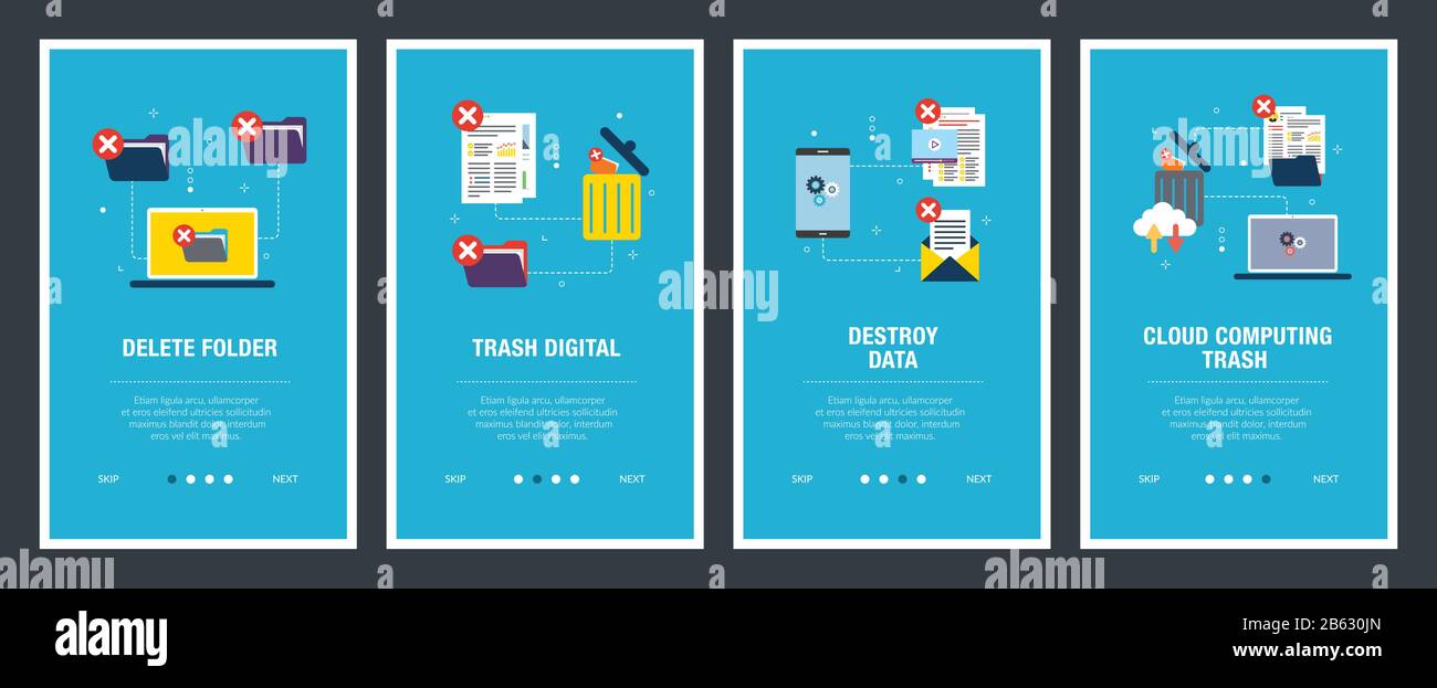 Vector set of vertical web banners with delete folder, trash digital ...