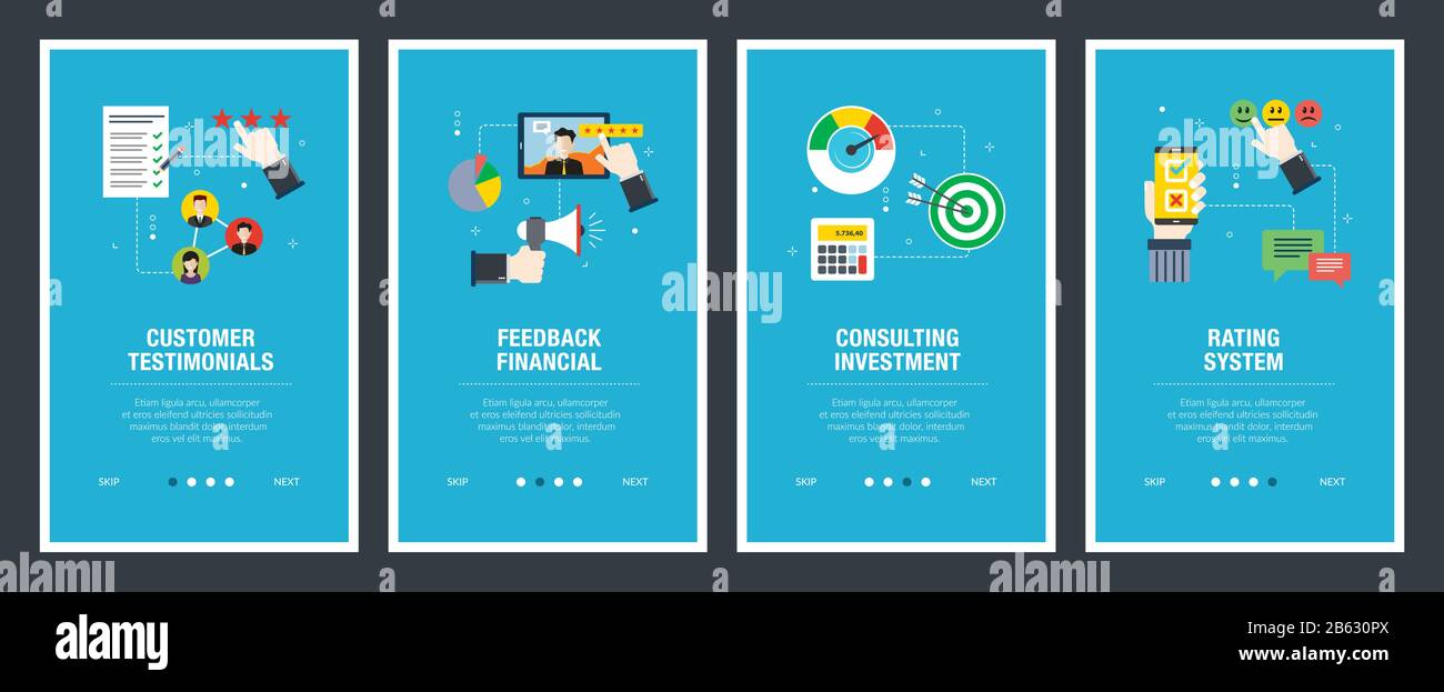 Web banners concept in vector with customer testimonials, feedback ...