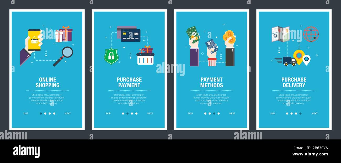 Vector set of vertical web banners with online shopping, purchase ...