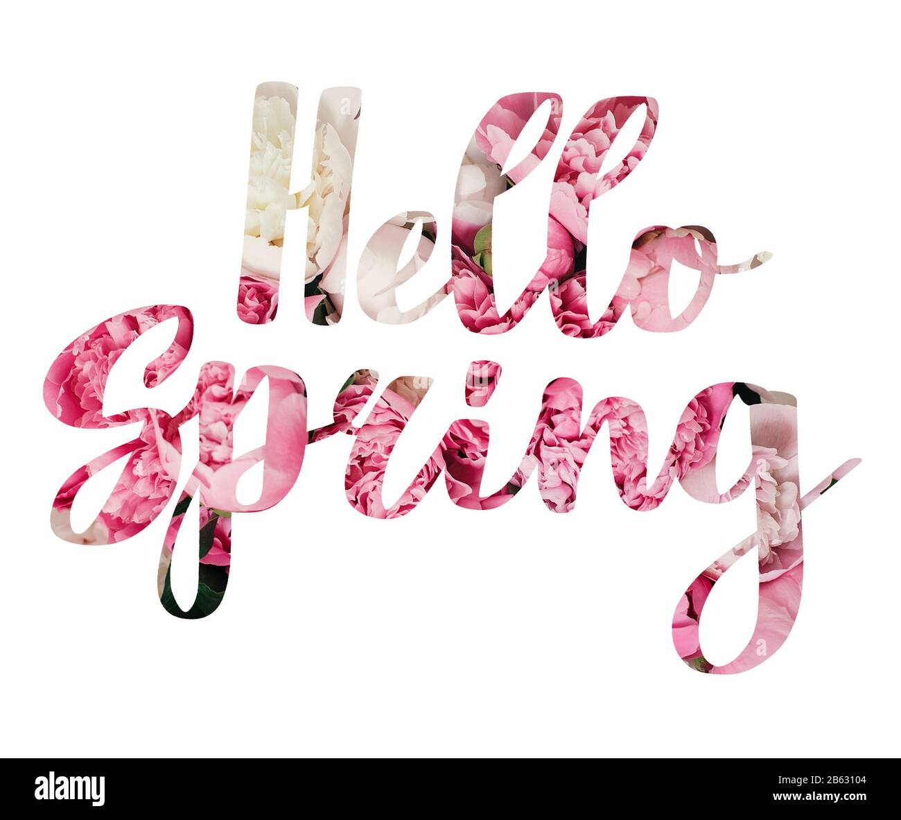 Hello Spring floral lettering. Stylish hello spring text from pink ...