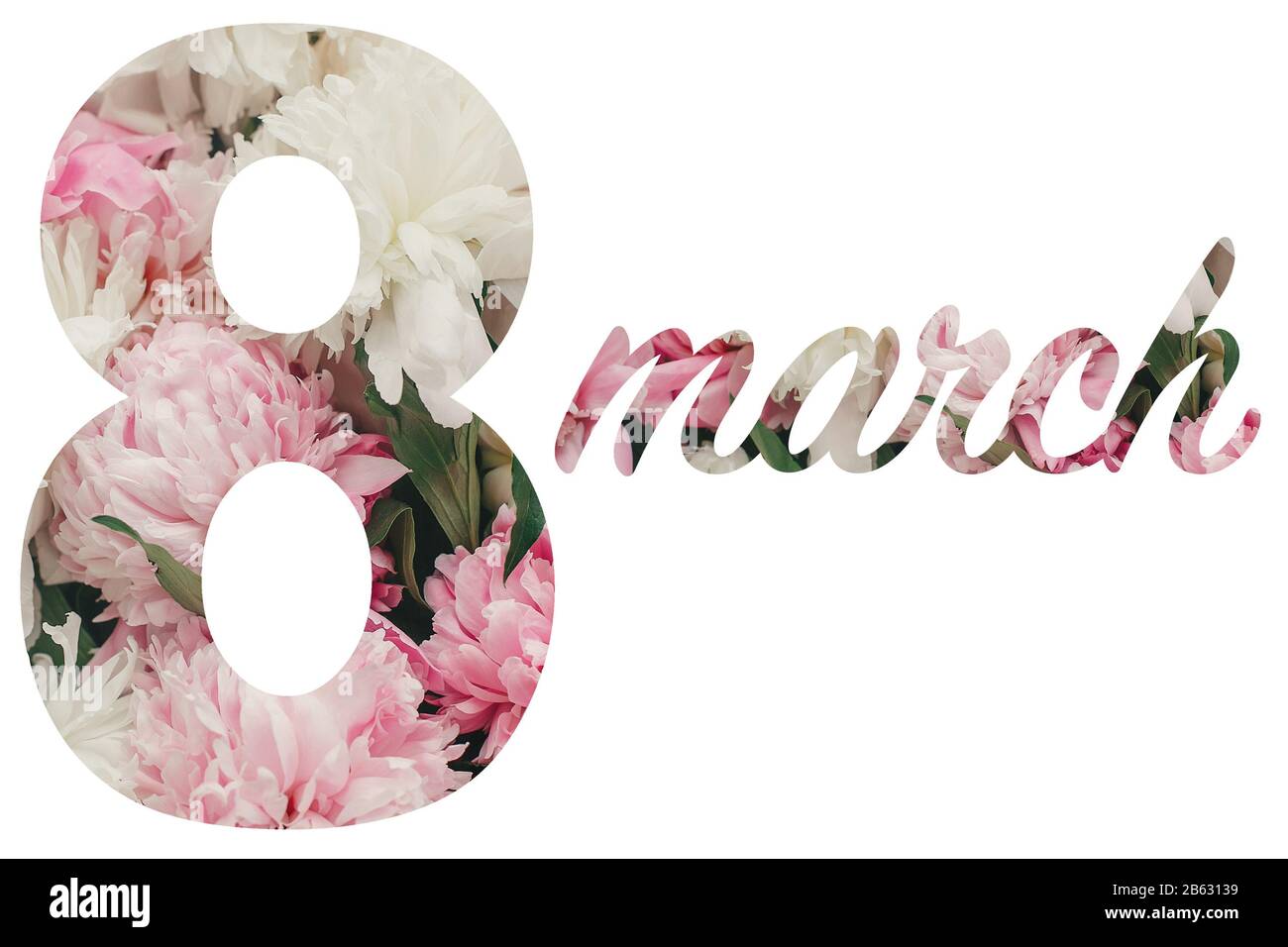 8 March floral lettering. Stylish 8 march text from pink peony flowers ...