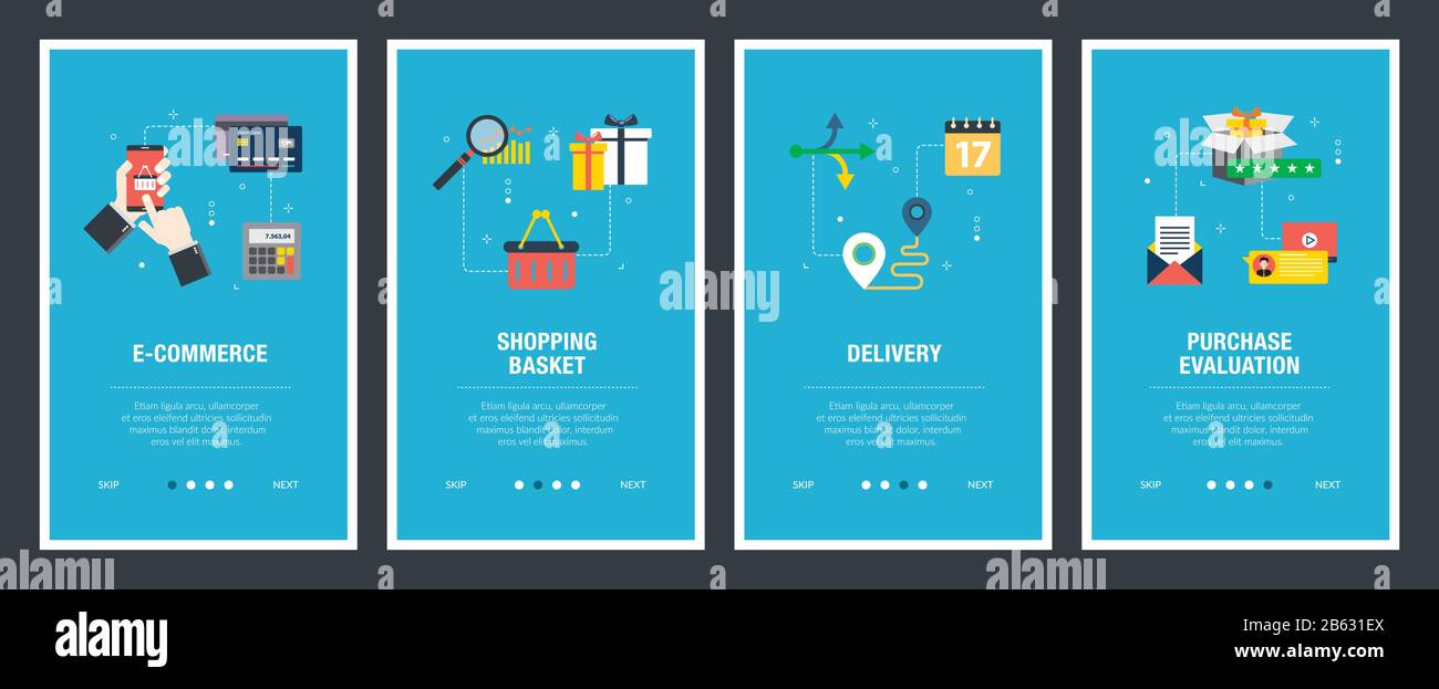 Vector set of vertical web banners with e-commerce, shopping basket ...