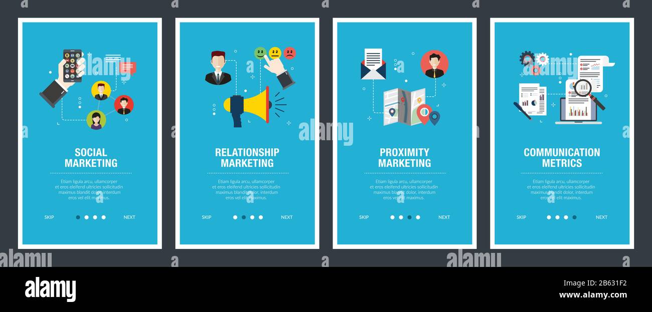 Web banners concept in vector with social marketing, relationship ...