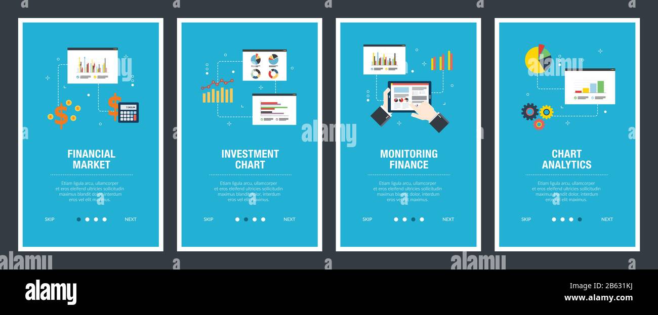 Web banners concept in vector with financial market, investment chart ...