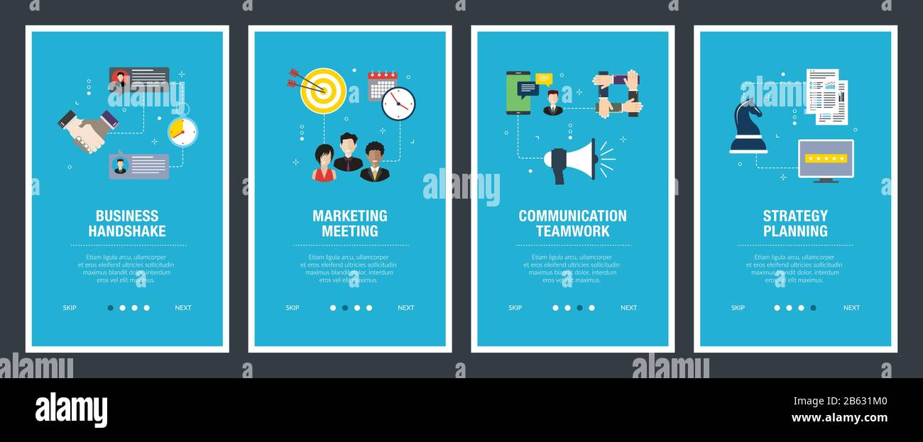 Vector set of vertical web banners with business handshake, marketing ...