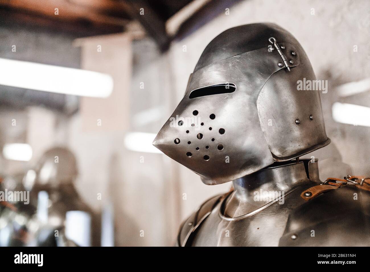 PRAGUE, CZECH REPUBLIC, 19 MARCH 2017: medieval armor of metal helmet ...