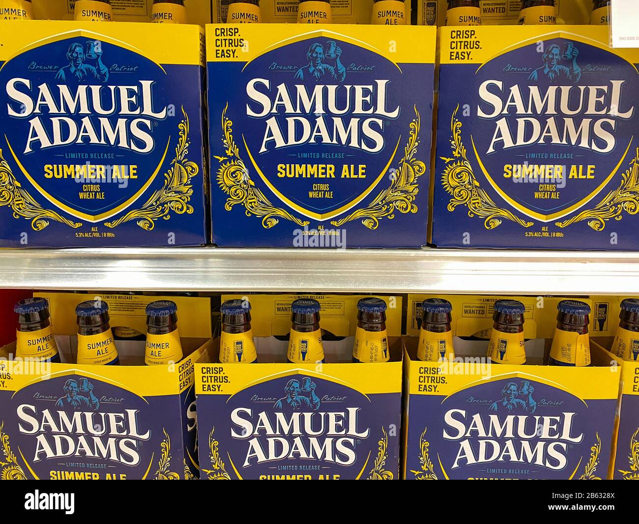 Orlando, FL/USA-3/7/20: A display of six pack of bottles of Samuel ...