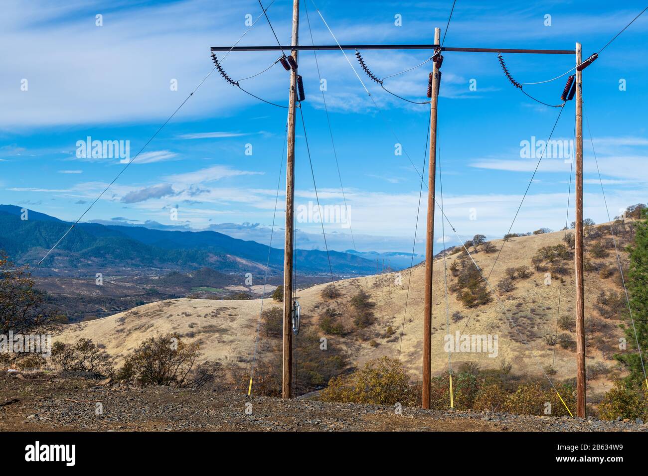Power lines in the hills near Ashland, Oregon, USA Stock Photo - Alamy