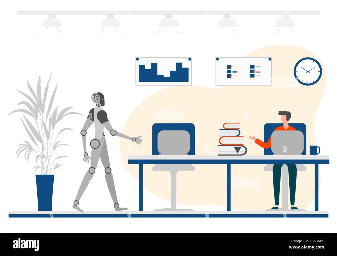 Vector illustration Robot, human teamwork. Partnership with robot ... Vector illustration Robot, human teamwork. Partnership with robot ...