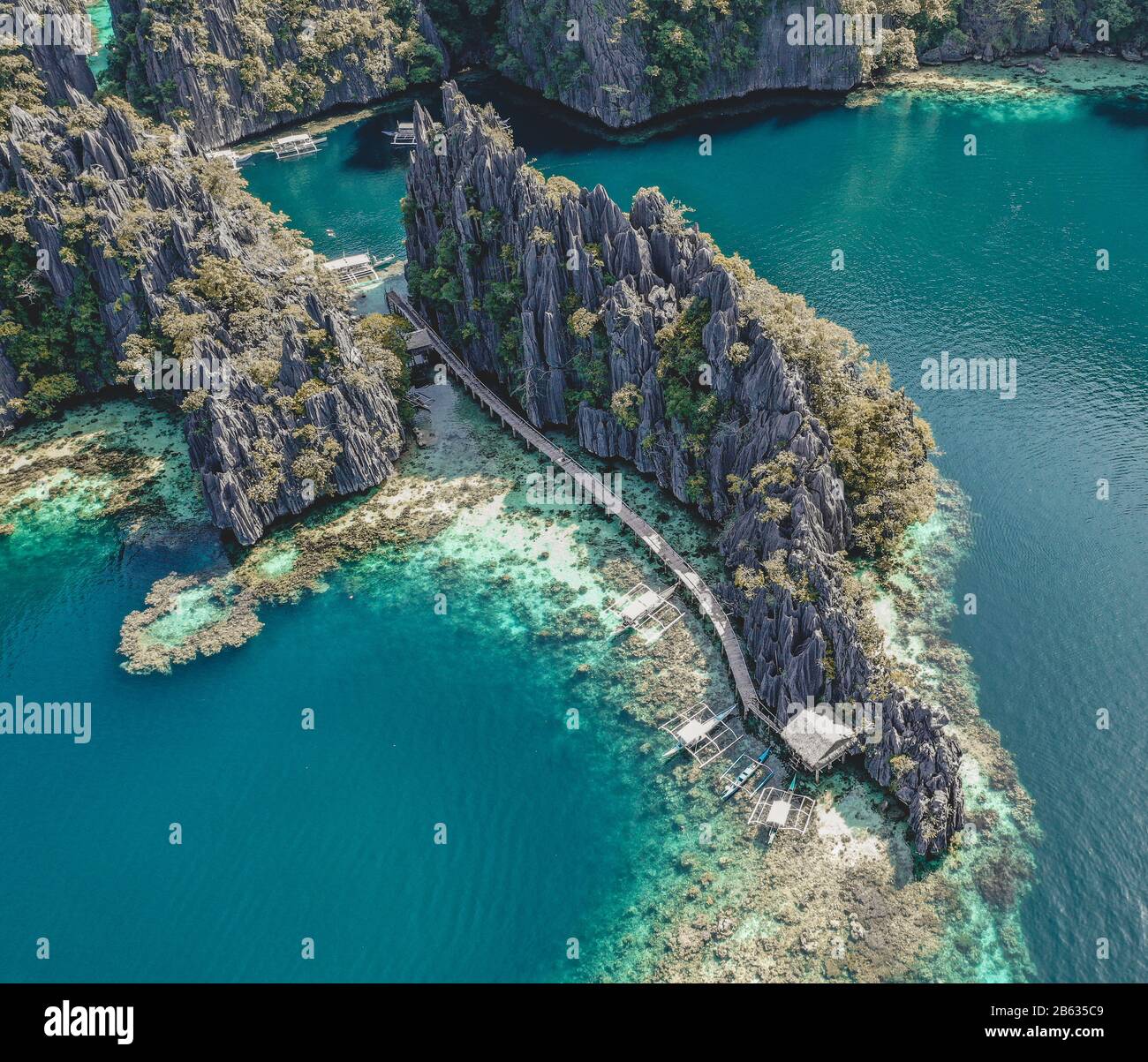 Aerial view of the Twin Lagoon in coron island, Palawan, Philippines ...