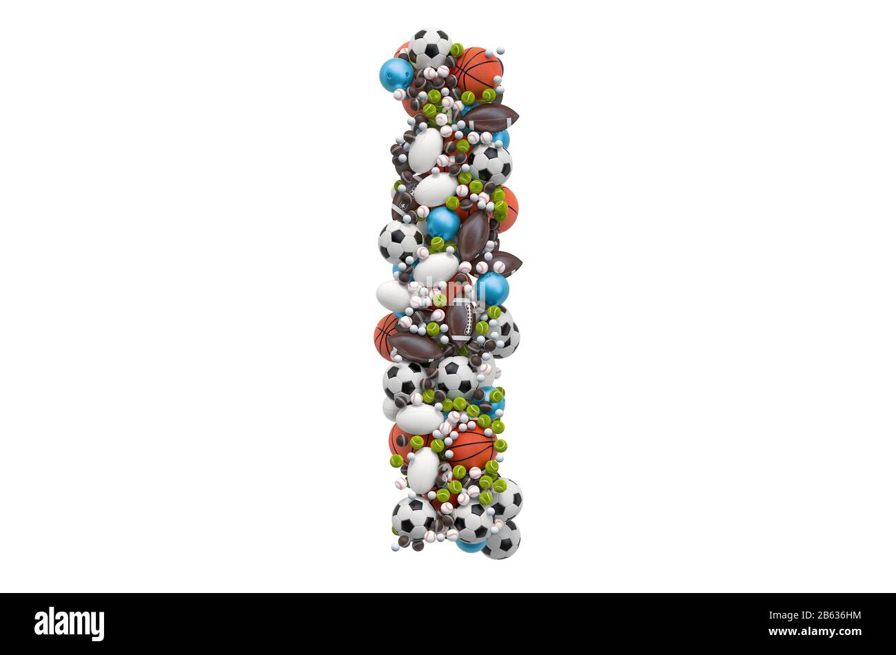 Letter I from sport gaming balls, 3D rendering isolated on white ...