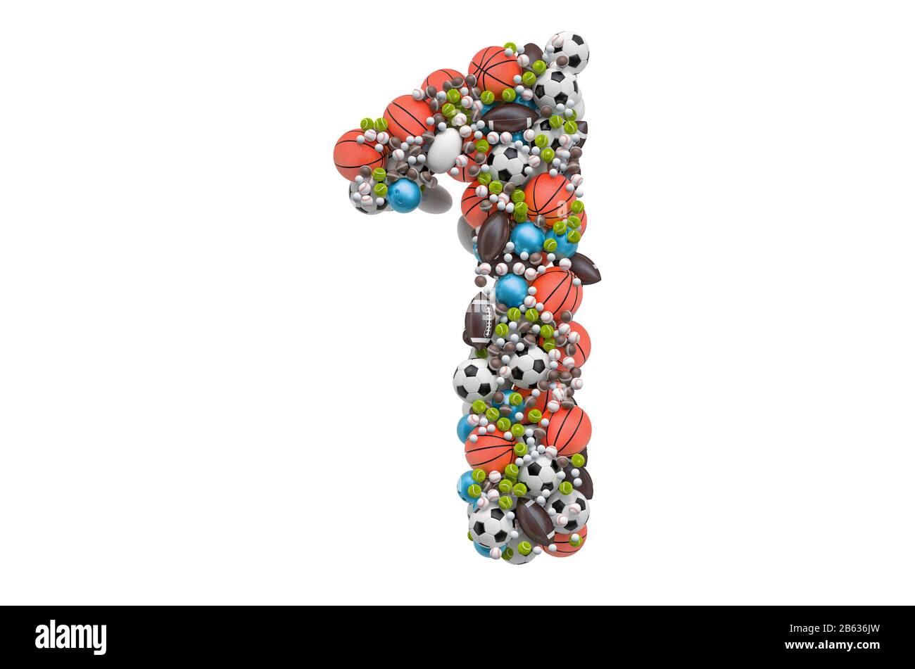 Number 1 from sport gaming balls, 3D rendering isolated on white ...