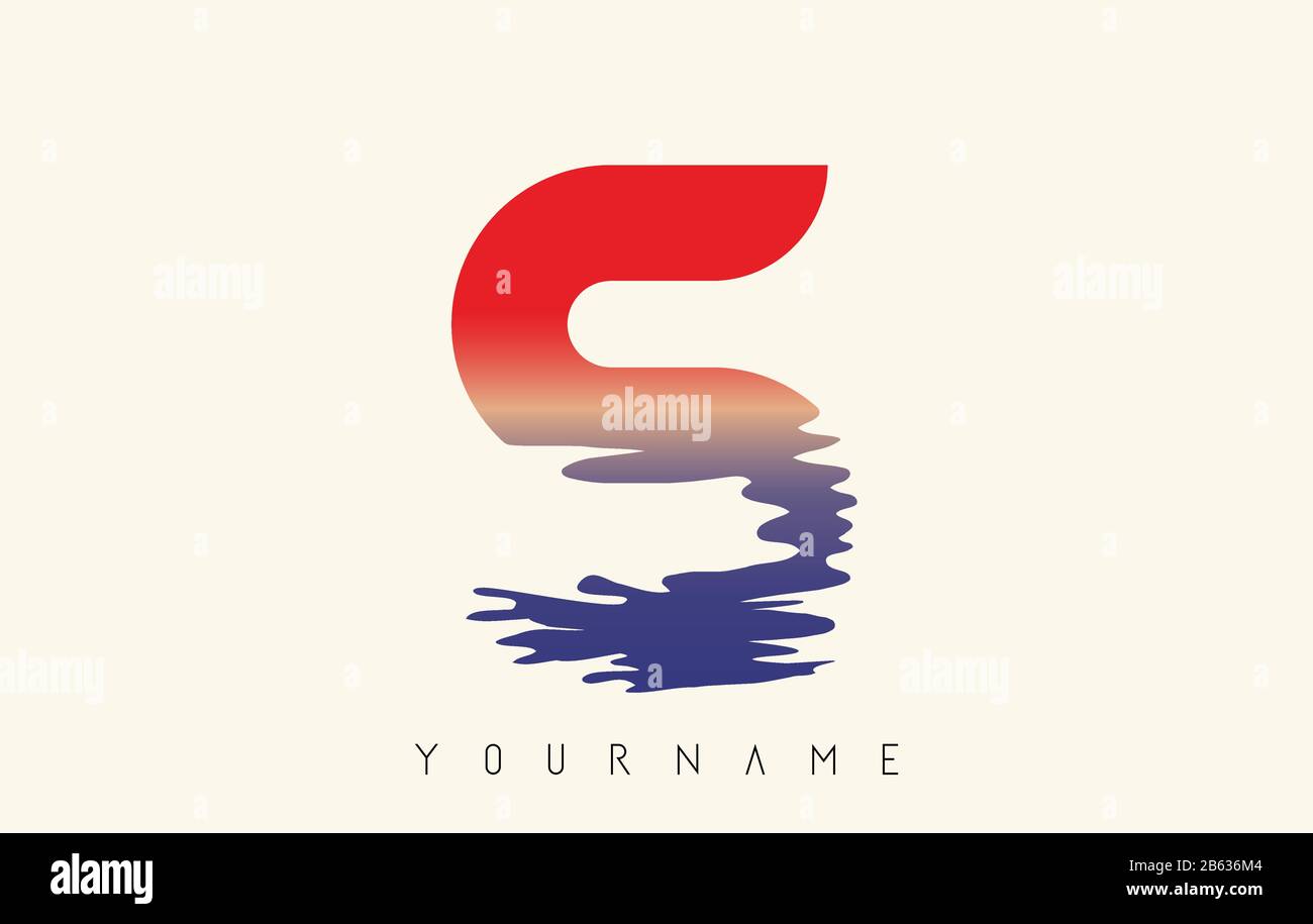 S Letter Logo Design with Water Effect and Sunset Gradient Vector ...