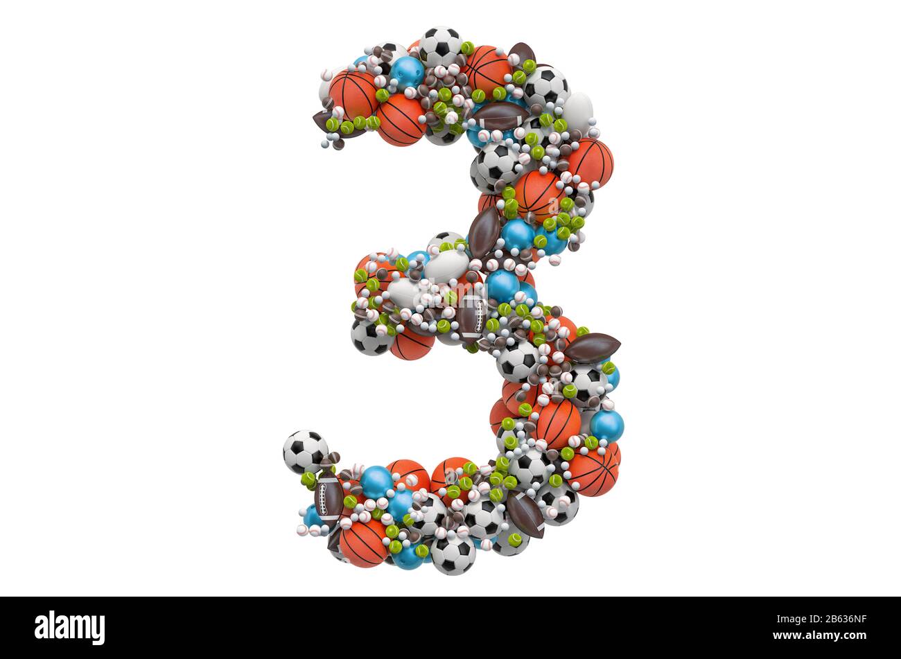 Number 3 from sport gaming balls, 3D rendering isolated on white ...