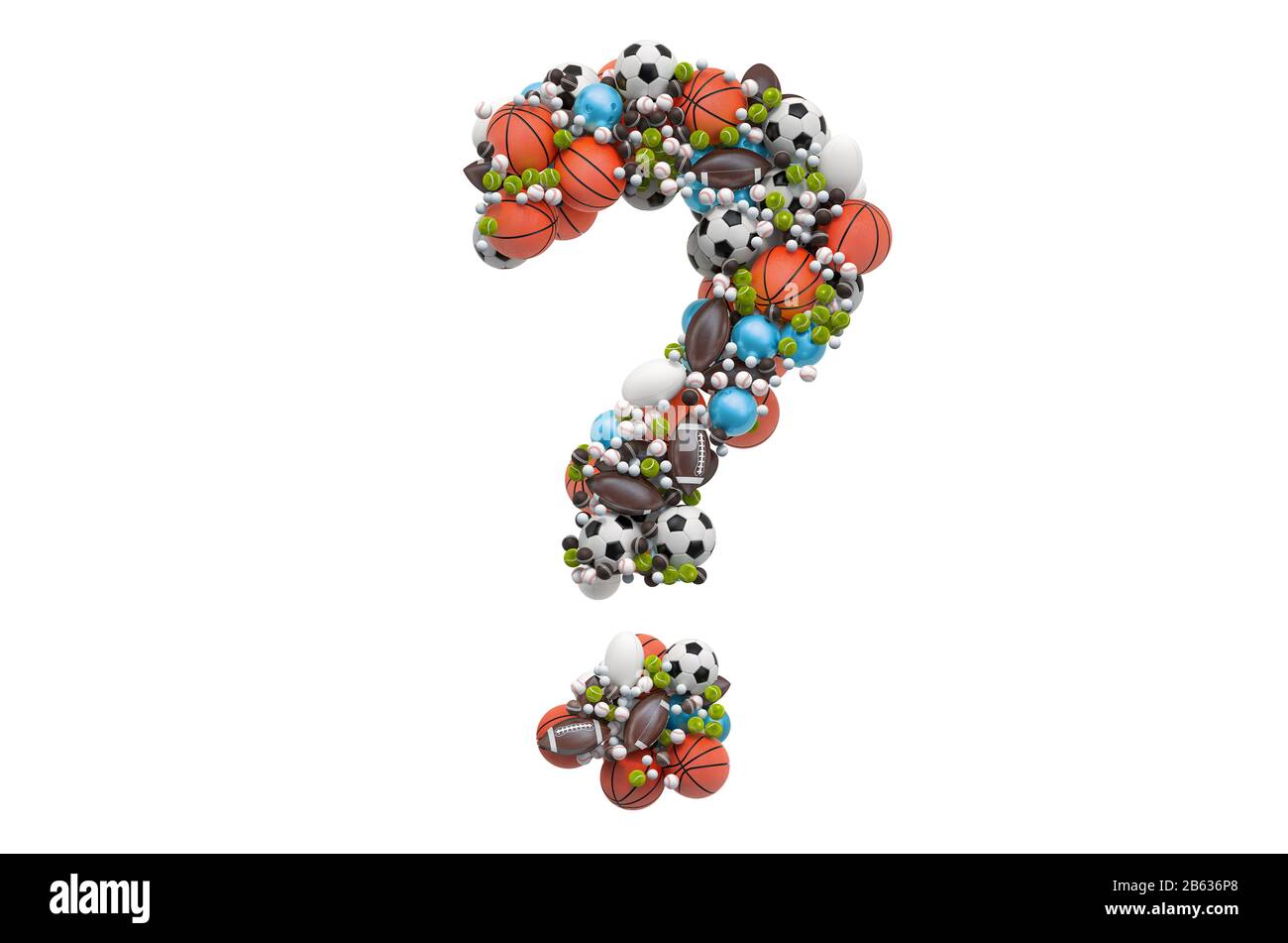 Question mark from sport gaming balls, 3D rendering isolated on white ...