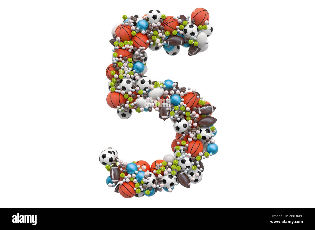 Number 5 from sport gaming balls, 3D rendering isolated on white ...