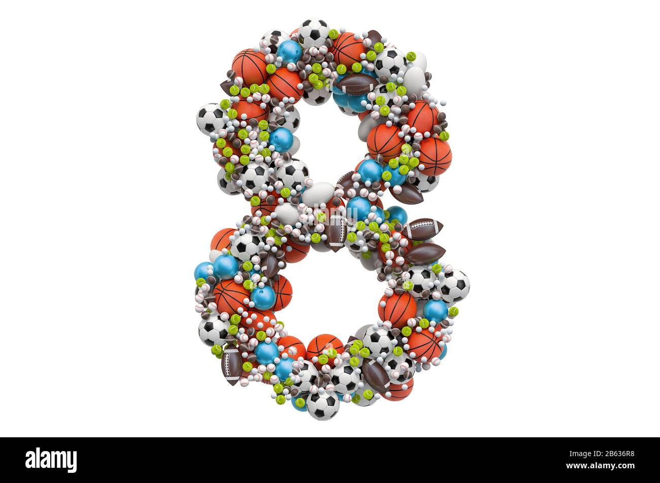 Number 8 from sport gaming balls, 3D rendering isolated on white ...