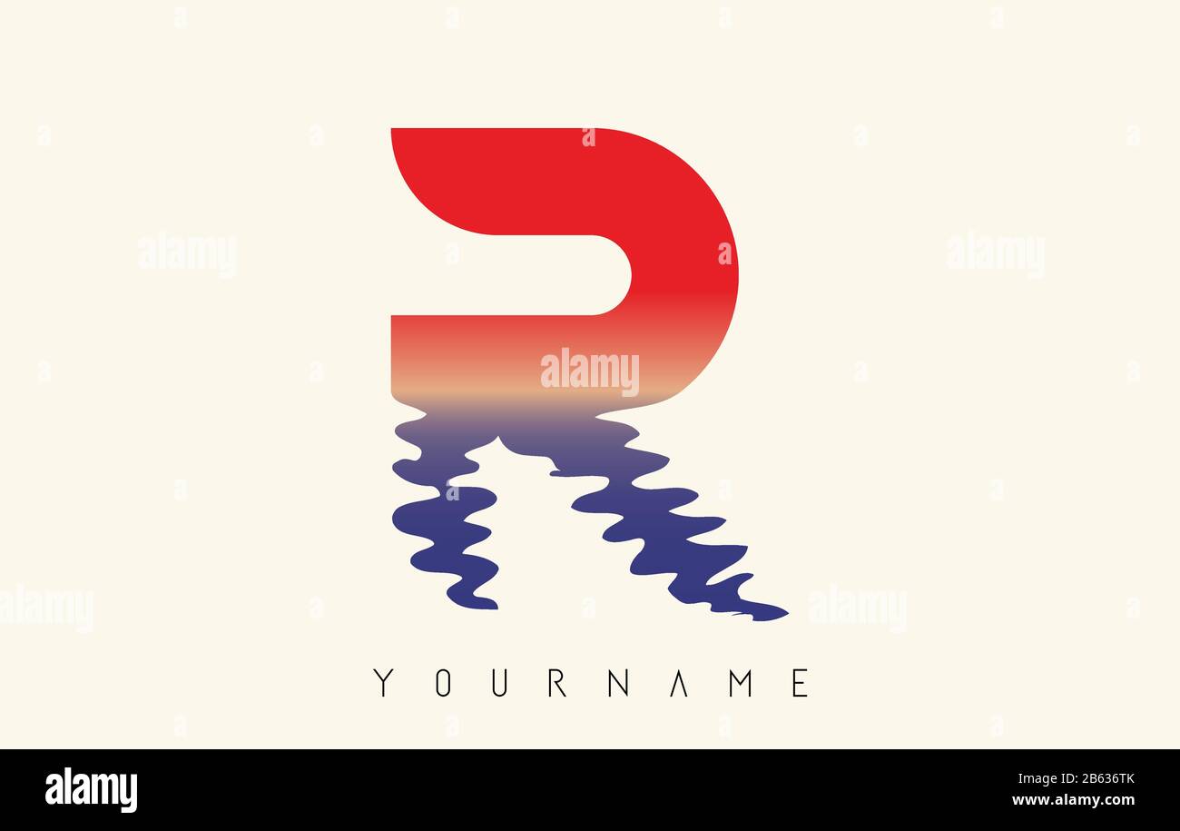 R Letter Logo Design with Water Effect and Sunset Gradient Vector ...