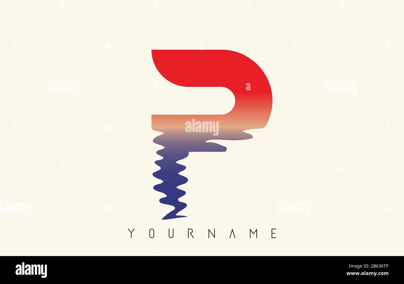 P Letter Logo Design with Water Effect and Sunset Gradient Vector ...