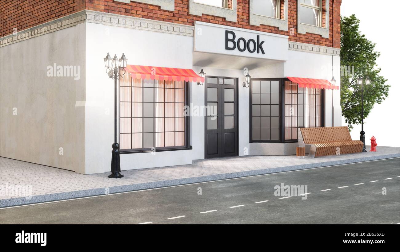 Bookstore or library. Exterior of a building near the road. Education ...