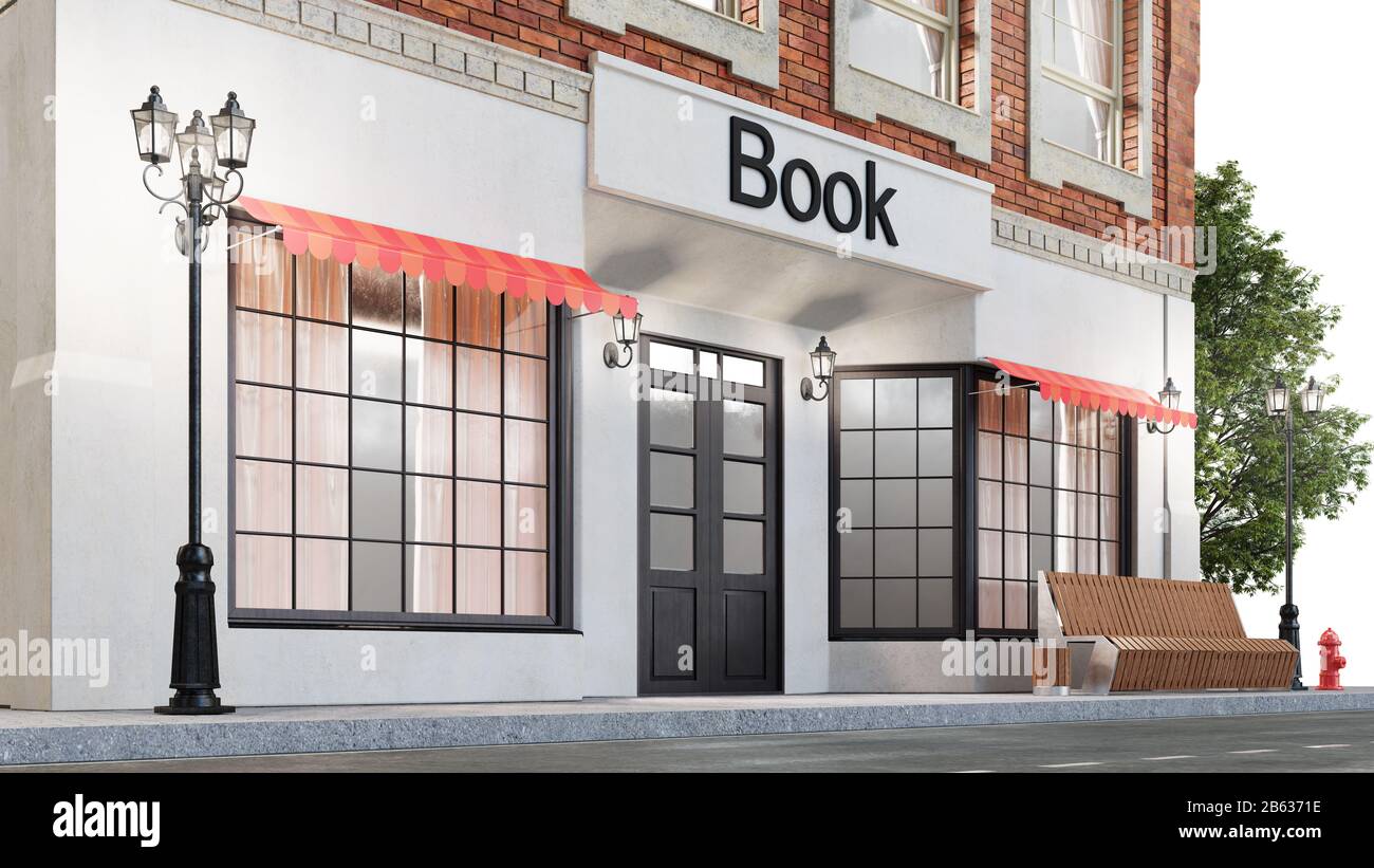 Bookstore or library. Exterior of a building near the road. Education ...