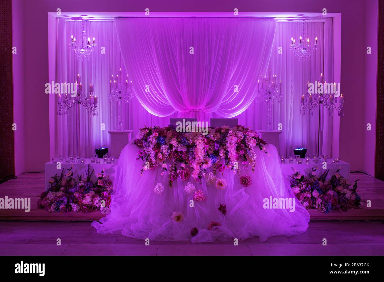 Wedding Stage Decoration With Flowers And Lights