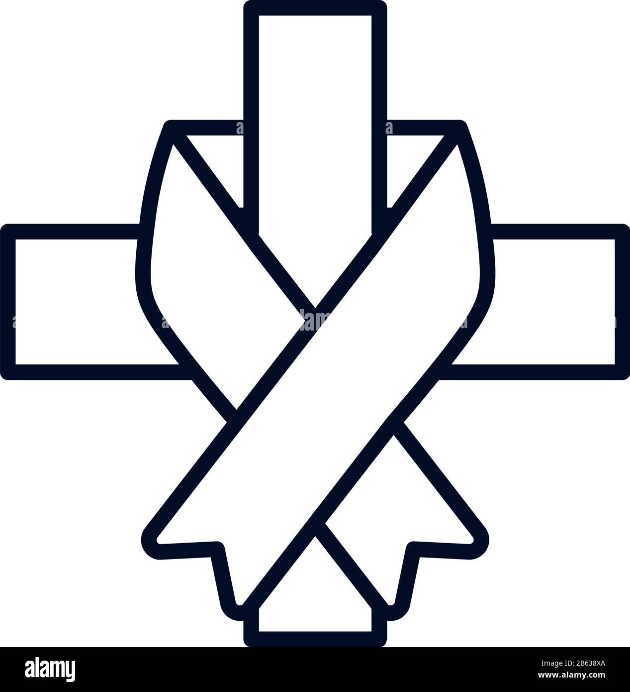 Cross with ribbon line style icon design, Memorial day holiday ...