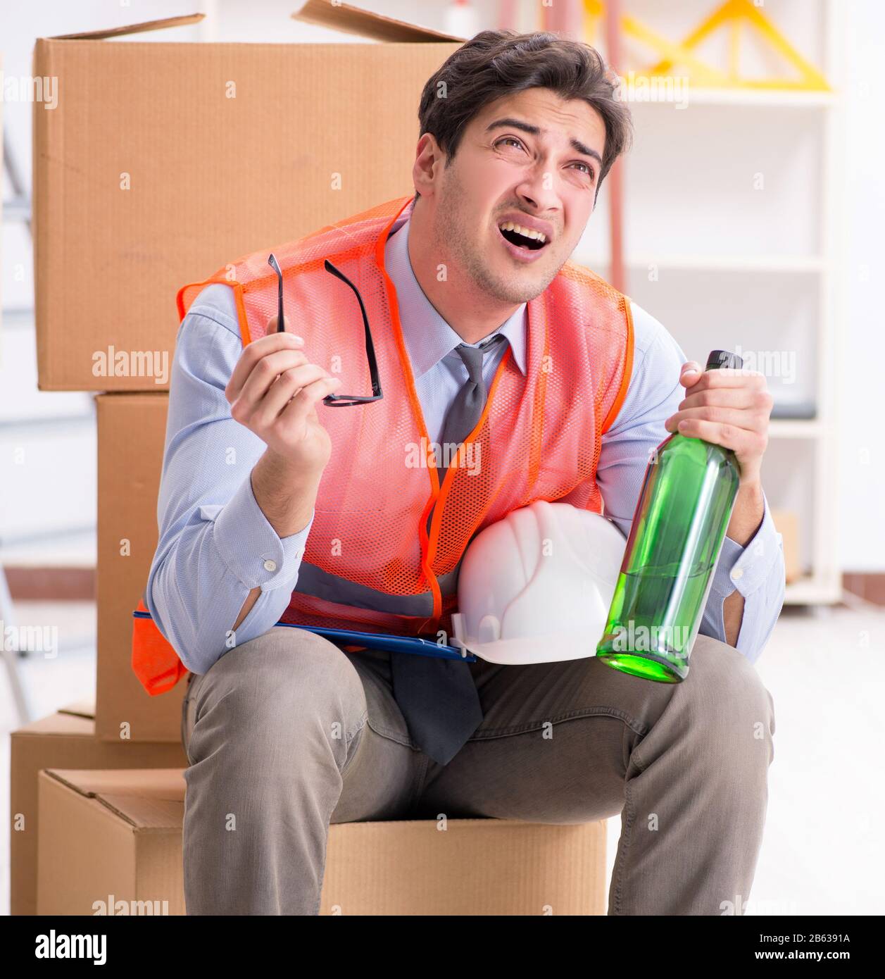 The delivery man drunk at work Stock Photo - Alamy