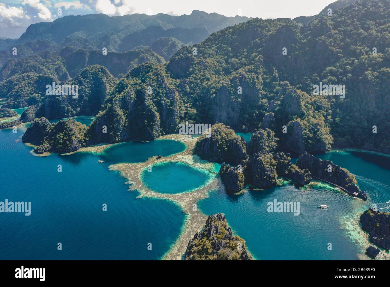 Aerial view of the Twin Lagoon in coron island, Palawan, Philippines ...