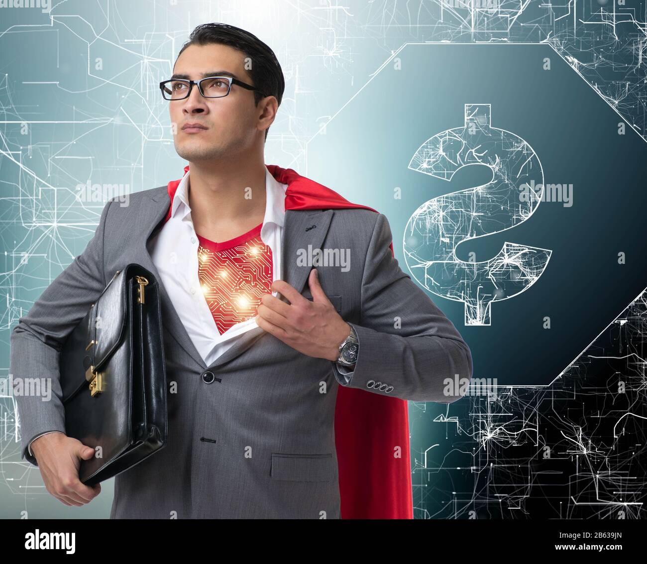 The superhero saving american dollar currency Stock Photo - Alamy