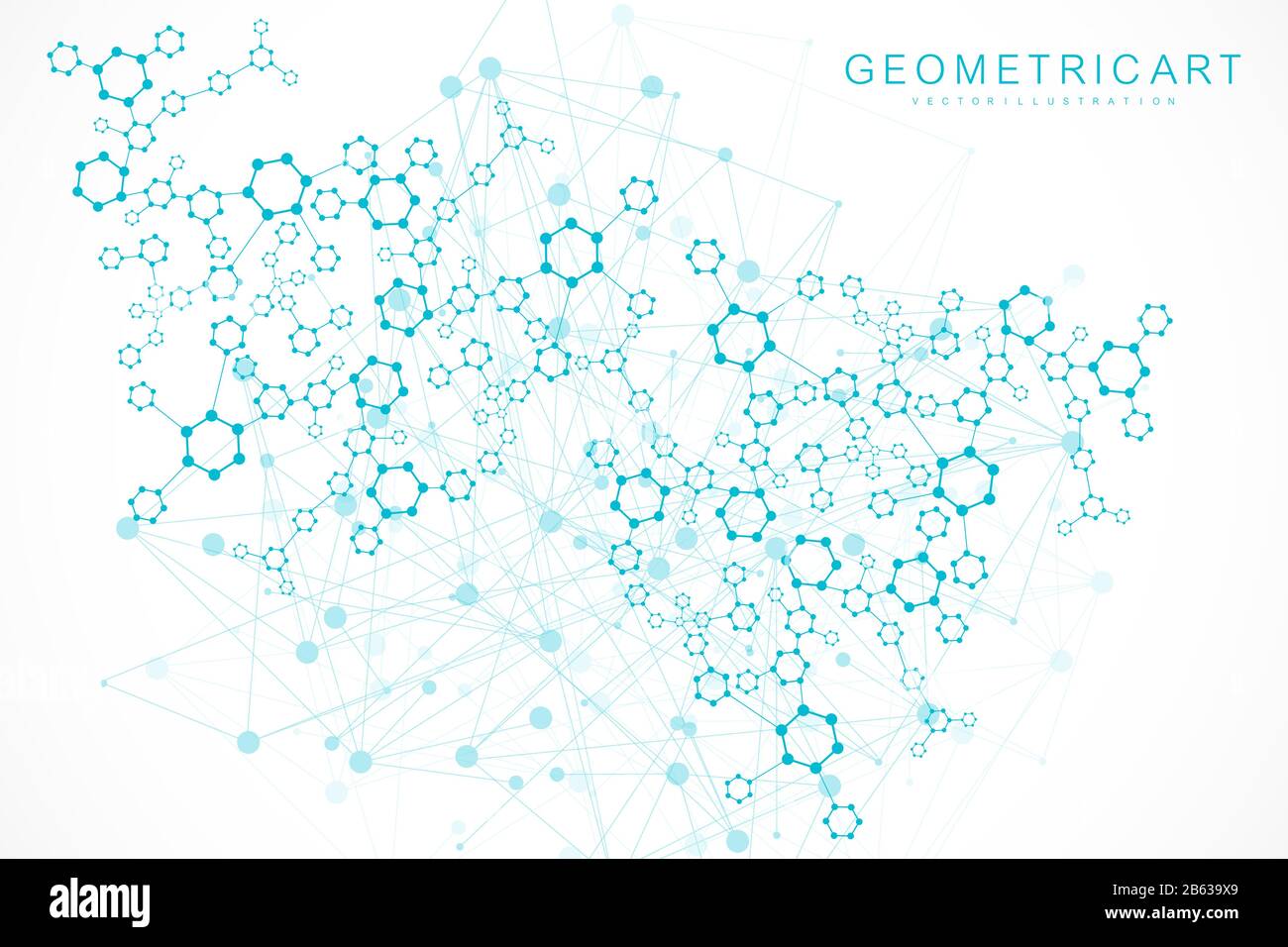 Science network pattern, connecting lines and dots. Technology hexagons ...