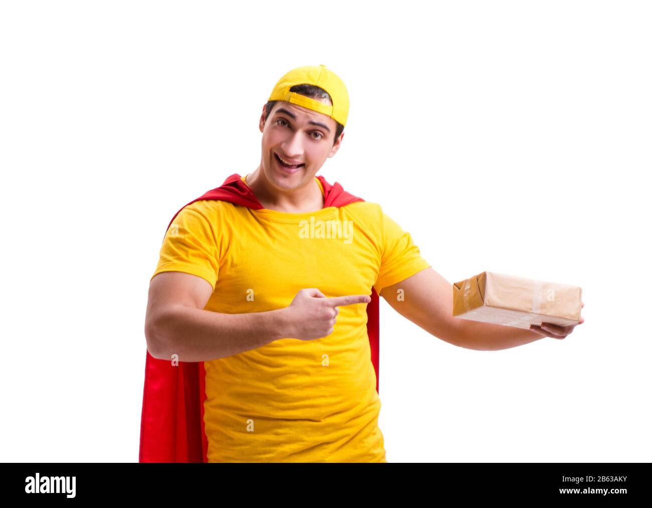 The super hero delivery guy isolated on white Stock Photo - Alamy