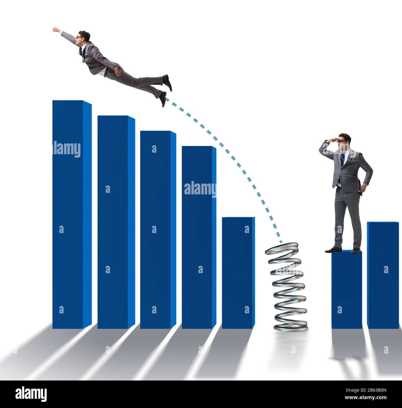 The business people jumping over bar charts Stock Photo - Alamy