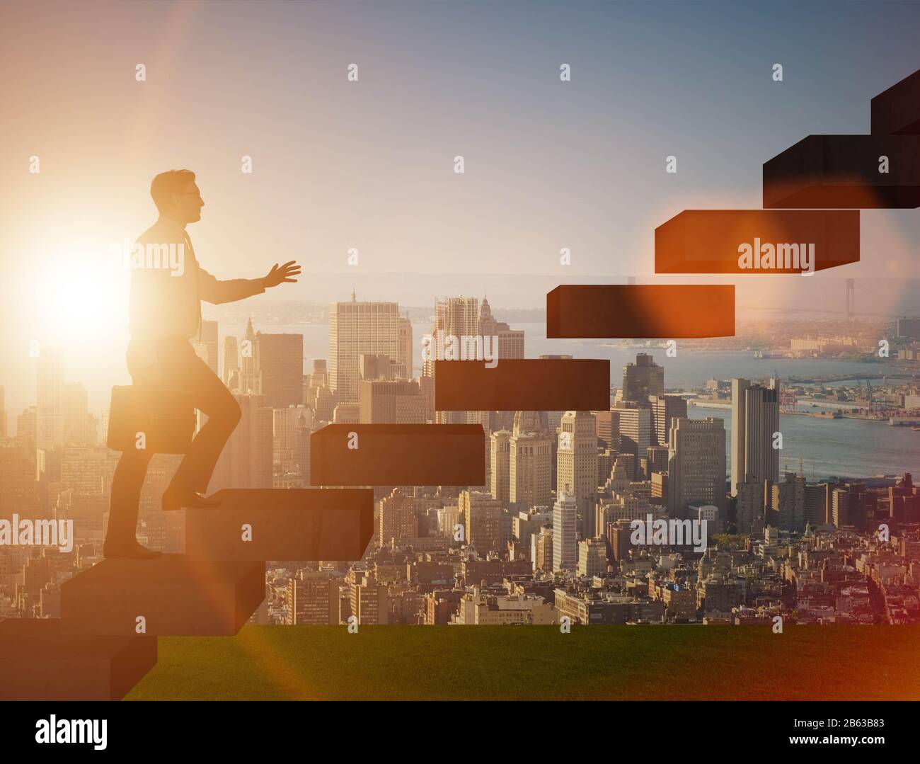 The businessman in career promotion concept with stairs Stock Photo - Alamy