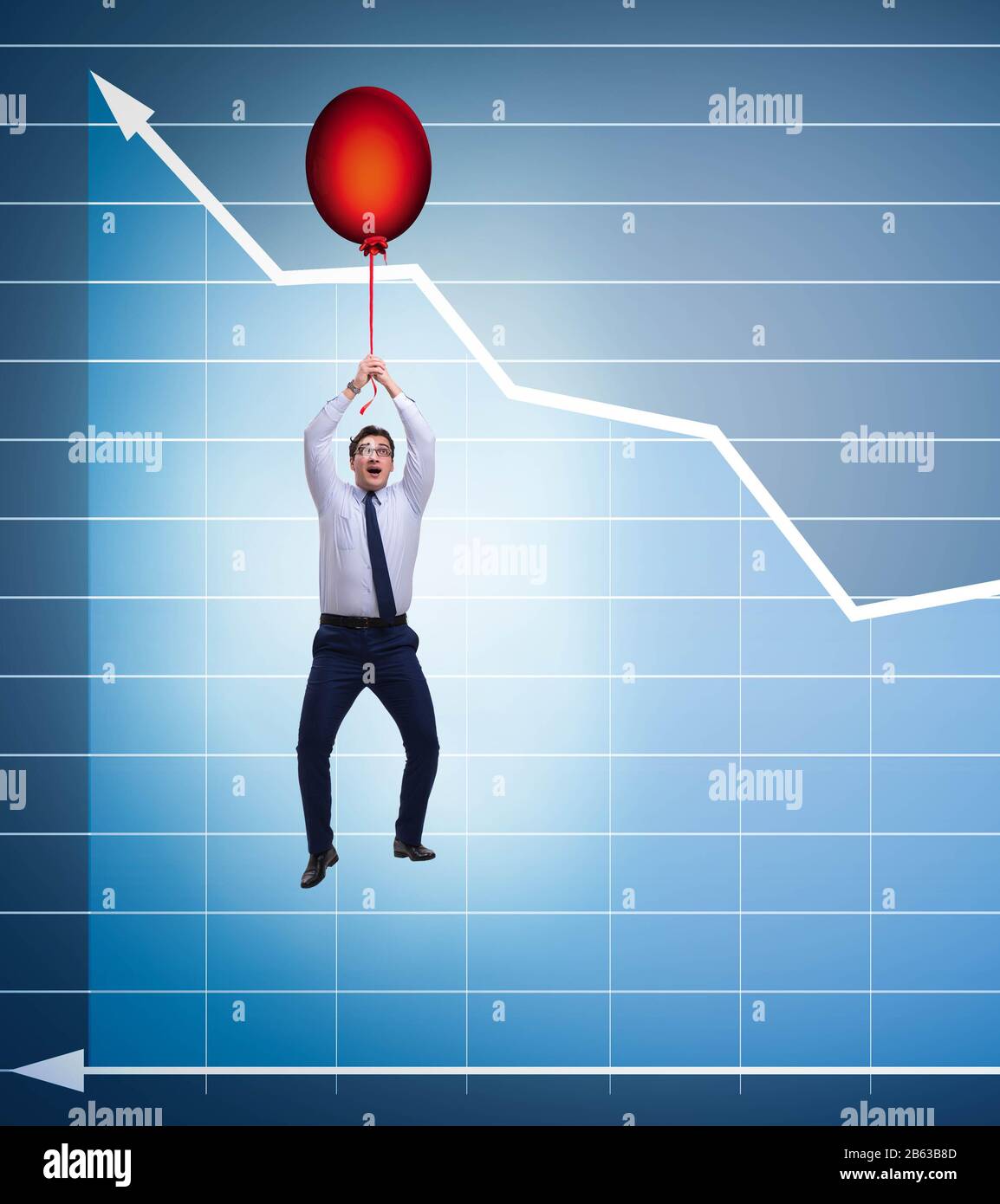 The businessman flying on hot balloon over graph Stock Photo - Alamy