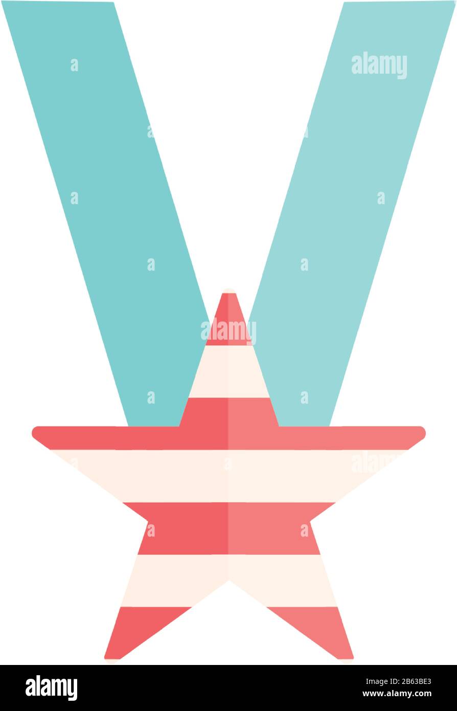striped star medal flat style icon design, Winner first position ...