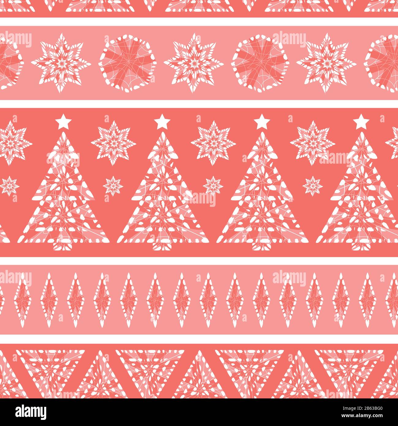 Vector red monochrome snowy glittering Christmas trees repeat pattern ...