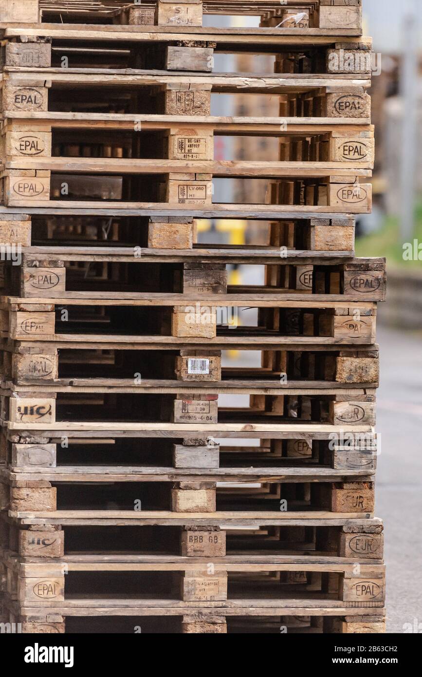 Pallets. A range of wooden pallets. Inventory for shipment in the ...