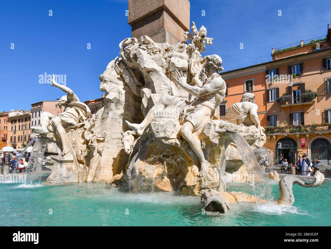 Close up of Bernini's Fountain of Four Rivers on a sunny summer day in ...