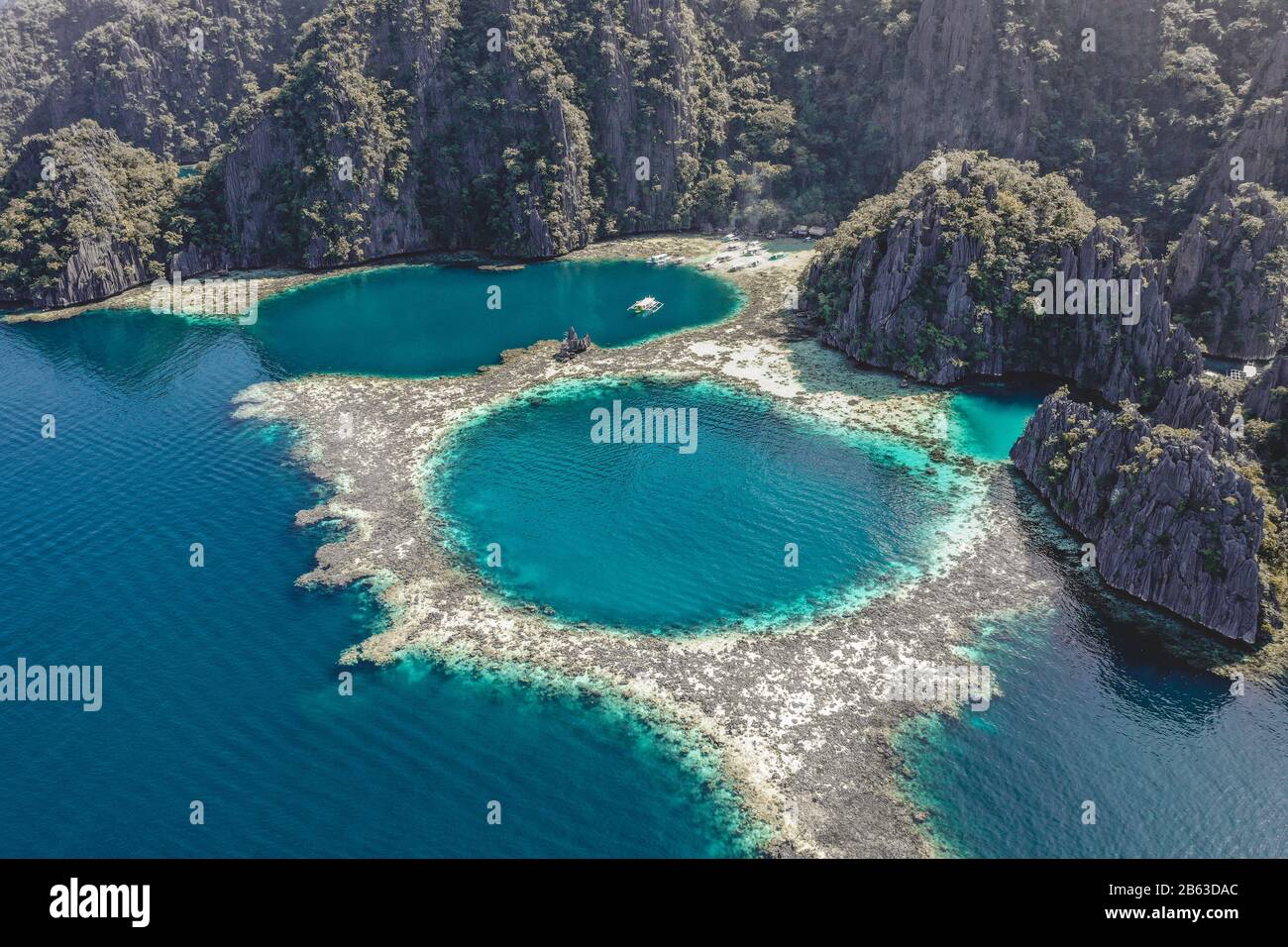 Aerial view of the Twin Lagoon in coron island, Palawan, Philippines ...