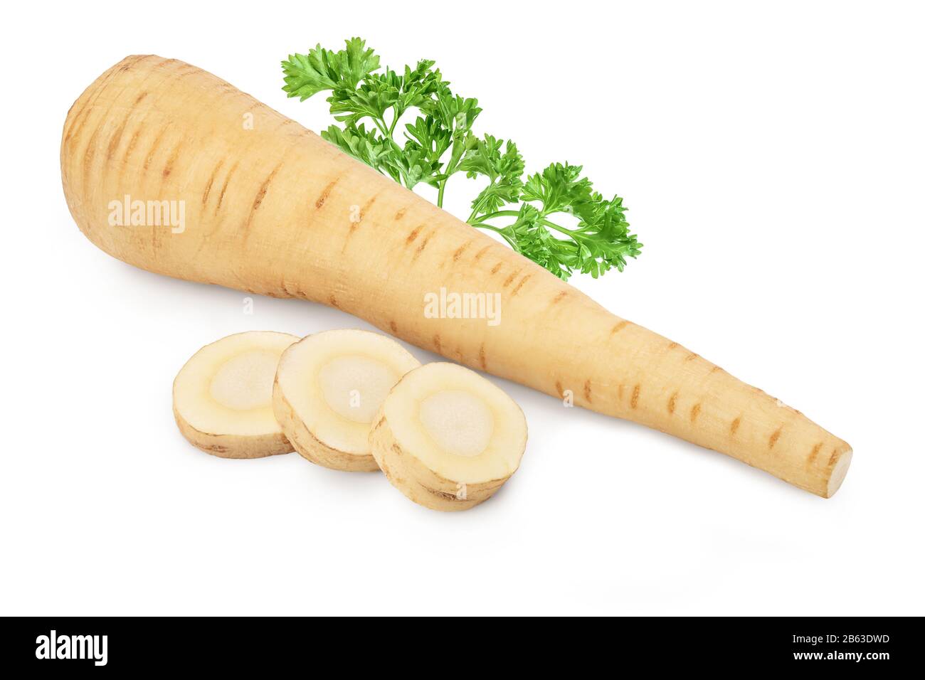 Parsnip root and slices isolated on white background with clipping path ...