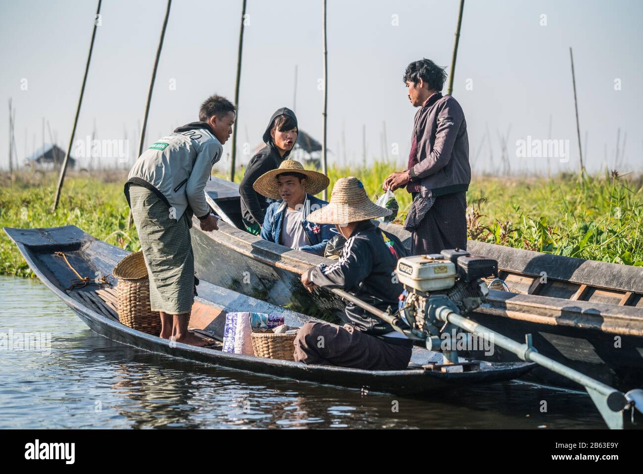 Local people on the boat, Inle lake, Myanmar, Asia Stock Photo - Alamy