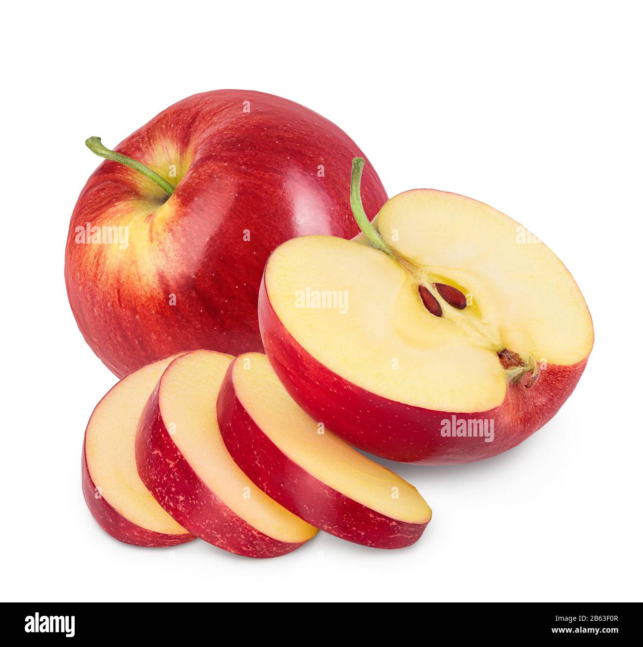 Red half apple with slices isolated on white background with clipping ...