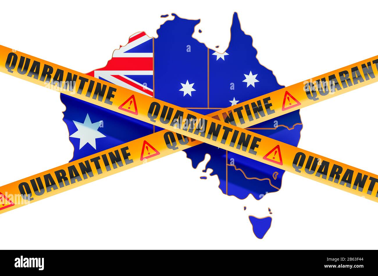 Quarantine in Australia concept. Australian map with caution barrier ...