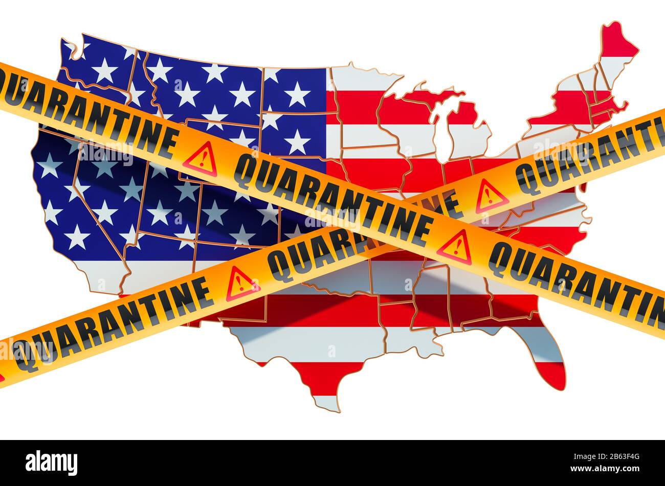 Quarantine in the USA concept. The United States map with caution ...