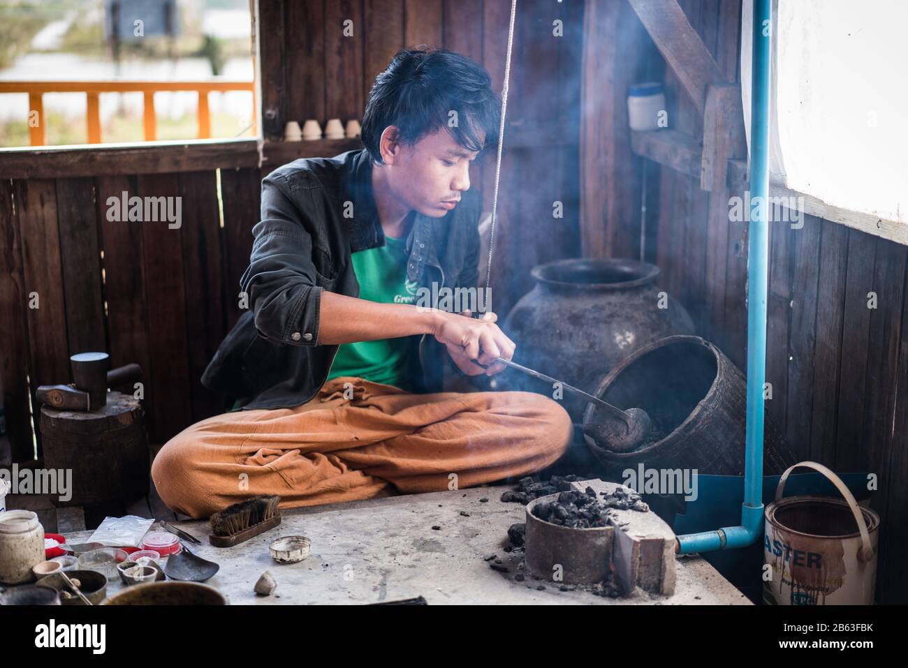 Silver factory, Inle lake, Myanmar, Asia Stock Photo - Alamy