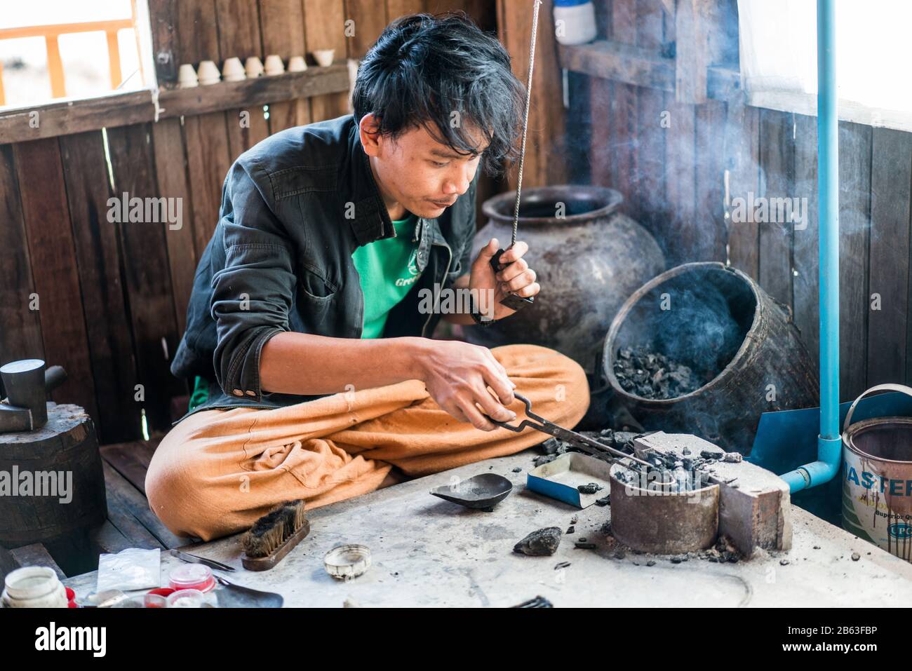 Silver factory, Inle lake, Myanmar, Asia Stock Photo - Alamy